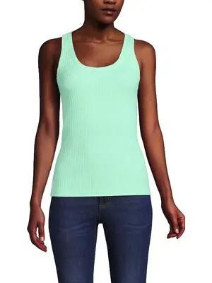 LANDS' END Pointelle Rib U-neck Tank - Frosted Mint