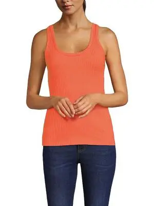 LANDS' END Pointelle Rib U-neck Tank - Papaya Orange