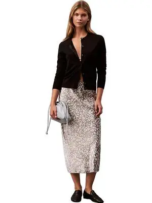 Calvin Klein Crushed Satin Printed Midi Skirt - Gray