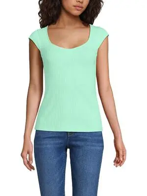 LANDS' END Pointelle Cap-Sleeve Top Frosted Mint