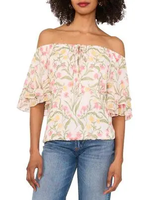 Vince Camuto Off-the-shoulder Flutter Sleeve Blouse - New Ivory