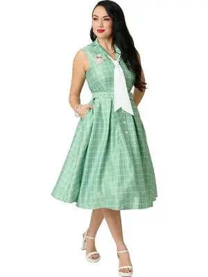 Unique Vintage 1950s Edith Swing Dress - Mint Plaid