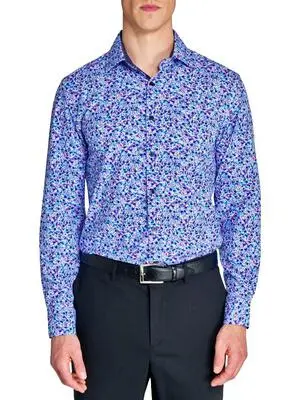W.R.K Slim Fit Watercolor Floral Performance Dress Shirt - Purple