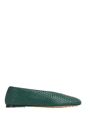 Bottega Veneta Micro Woven Nappa Leather Ballerina Flats Emerald