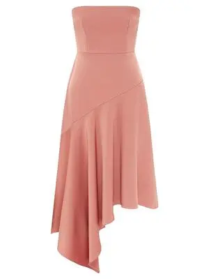 Alex Perry Strapless Asymmetric Satin Crepe Midi Dress - Cedar