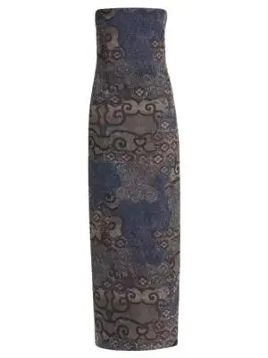 Giorgio Armani Tile-Print Silk Column Gown Multi