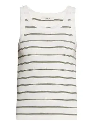 Vince Stripe Scoop-Neck Tank Top Herb Combo