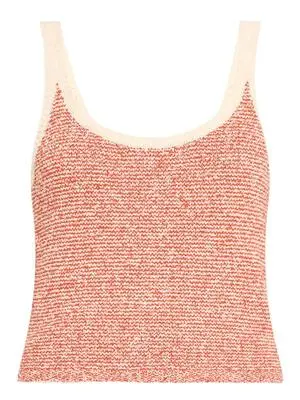 Vince Stripe Scoop-Neck Tank Top Oat Shellbrick Rose