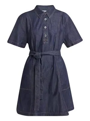 Bottega Veneta Short-sleeve Belted Denim Shirt Dress - Indigo