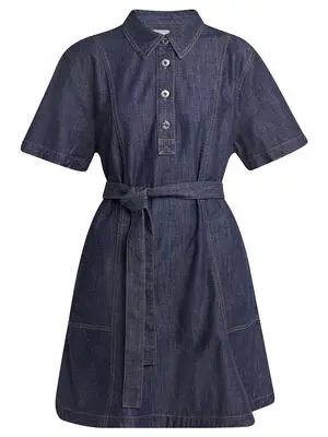 Bottega Veneta Short-sleeve Belted Denim Shirt Dress - Indigo