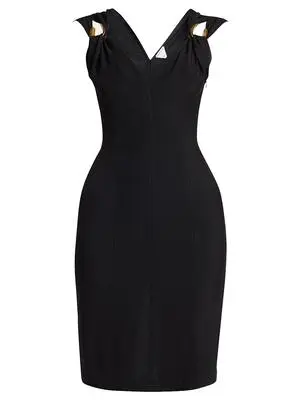 Bottega Veneta Buckle Sleeveless Grainy Viscose Linen Dress Nero