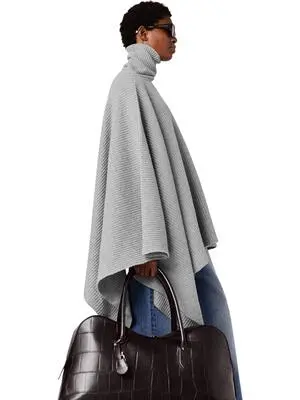 Stella McCartney Knit Asymmetric Turtleneck Poncho - Grey Melange