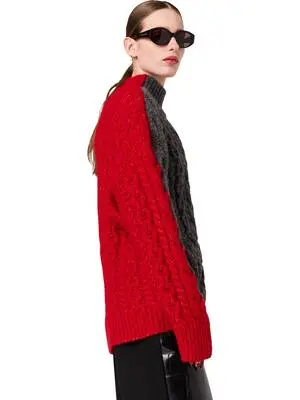Stella McCartney Laced Sleeves Cableknit Turtleneck Sweater - Red/grey