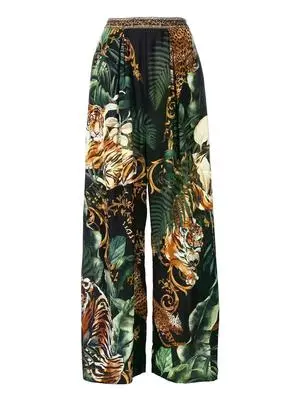 CAMILLA Mix-Print Wide-Leg Silk Trousers