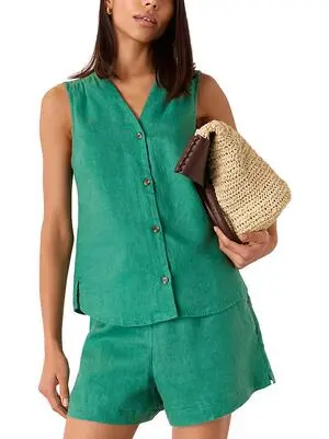 Whistles Laura Linen V-neck Vest - Green