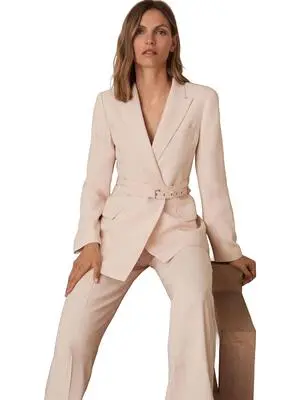 REISS Darcie Single-breasted Belted Jacket - Pink