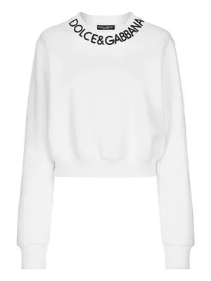 Dolce & Gabbana Cropped Jersey Sweatshirt With Logo Embroidery - White