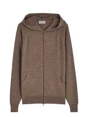 John Smedley Hooded Wool Sweatshirt Light Brown