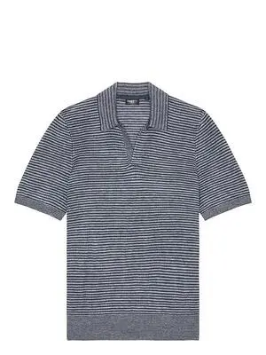 Faherty Brand Linen Sweater Polo - Cayman Navy Feeder