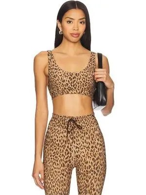 The Upside Panthera Daisy Scoop Neck Sports Bra In Brown - Leopard
