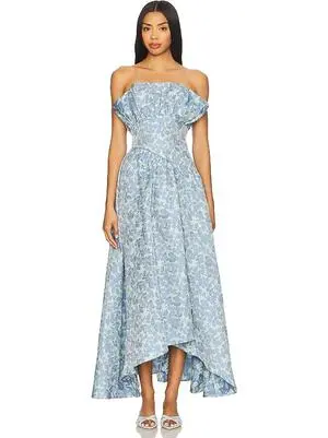 ELLIATT Jacquard Asymmetric Gown - Blue Floral