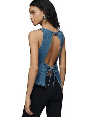 PILCRO Sleeveless Denim Peplum Top - Medium Denim