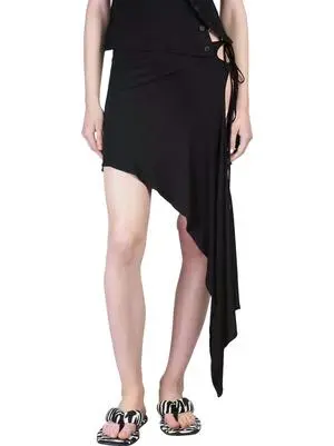Attico Asymmetric Hem Lace-up Skirt - Black