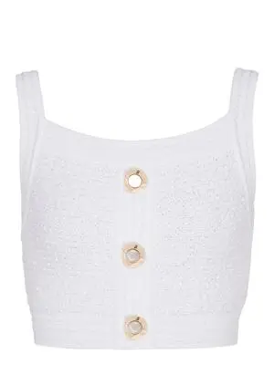 Balmain Tweed Crop Top - White