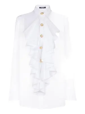 Balmain Cotton Poplin Ruffled Shirt - White