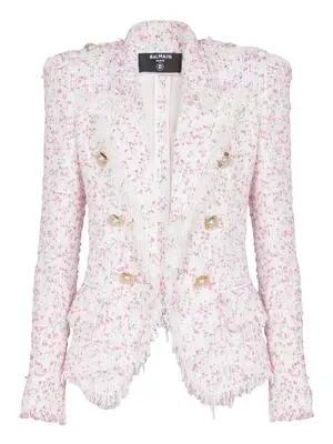 Balmain Tweed Blazer With Frayed Edges - White