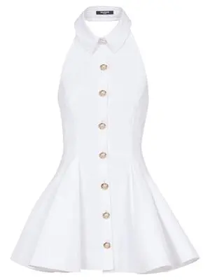 Balmain Cotton Poplin Backless Mini Dress - White