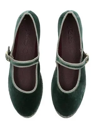 FLABELUS Velvet Mary Jane Flats Teal