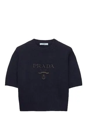 Prada Logo-intarsia Cashmere-wool Blend Knitted Jumper - Blue