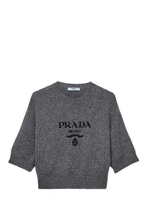Prada Logo-intarsia Cashmere-wool Blend Knitted Jumper - Grey