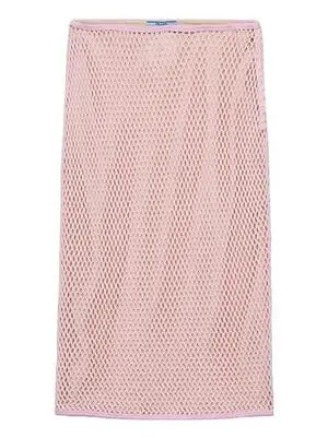 Prada Cotton Mesh Midi Skirt With Triangle Logo - Pink