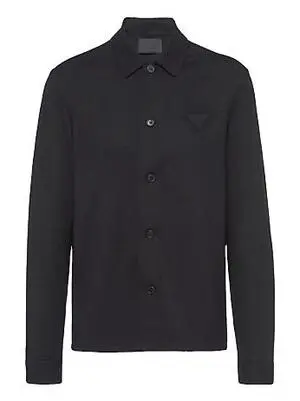 PRADA Logo-patch Long-sleeve Wool-cashmere Shirt S
