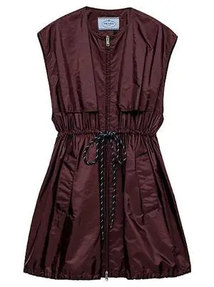 Prada Triangle-Logo Re-Nylon Mini Dress Burgundy