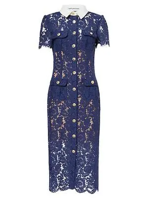 SELF-PORTRAIT Embellished Semi-sheer Lace Midi Dress - Blue