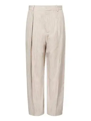 Bottega Veneta Pleated High-rise Woven Trousers - Grey Putty