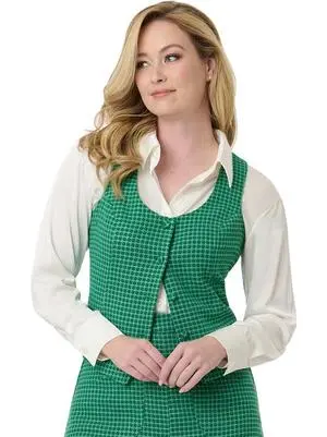 Unique Vintage 1960s Style Vest - Green Houndstooth
