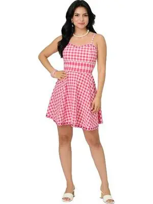 Unique Vintage 1950s Sleeveless Flare Dress - Pink Gingham W/hearts