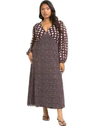FASHION-SZN CURVE Polka Dot Mesh Midi Dress - Brown