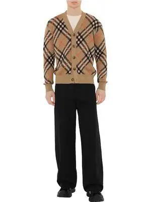 Burberry Check Wool Mohair Blend Cardigan - Sand