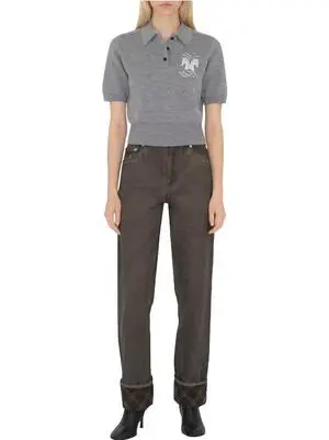 Burberry Mirrored Horse Wool Blend Polo Shirt - Grey