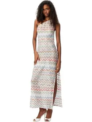 Missoni Long One-shoulder Dress With 3d Zig Zag Lam - Multicoloured