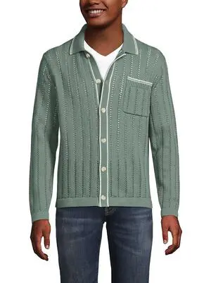 LANDS' END Long Sleeve Polo Cardigan Lily Pad Green