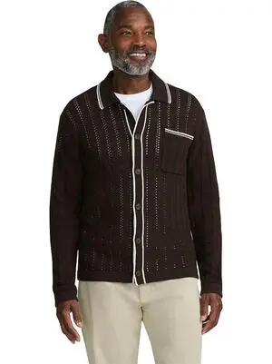 LANDS' END Long Sleeve Polo Cardigan - Rich Coffee