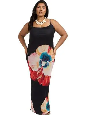 FASHION-SZN CURVE Floral Print Mesh Maxi Dress - Black