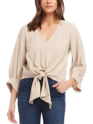 Karen Kane Tie-front V-neck Top - Ecru