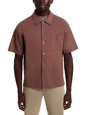 FRAME Light Pique Short Sleeve Button Front Shirt - Mauve